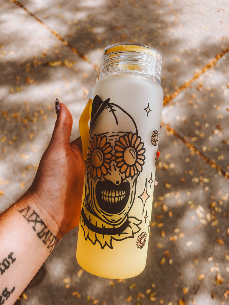 Terrifier yellow glass water bottle– Not Your Average Babe